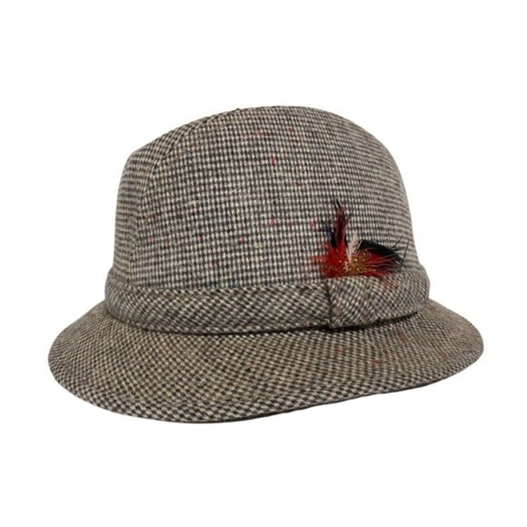 Vintage | Accessories | 7s Tweed Fedora Wool Blend Feather Detail Gray ...